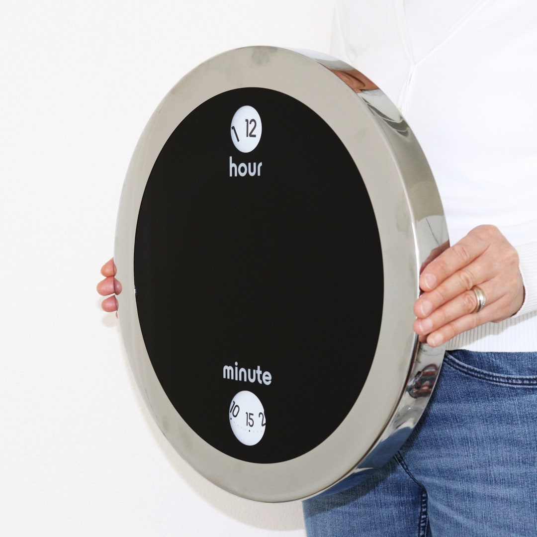 DOUBLE DIAL Wall Clock Full Functioning 16.2 Inch LARGE Electric Glass ...