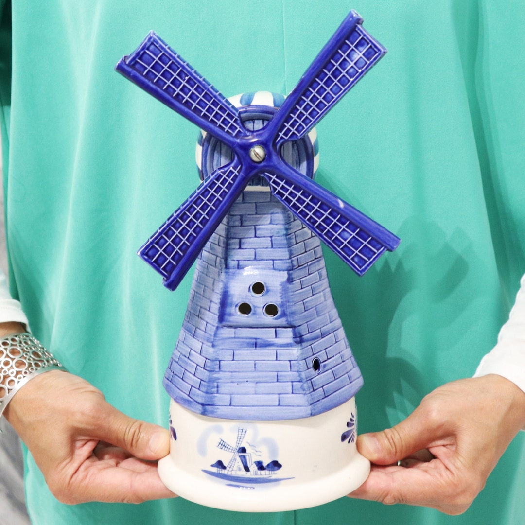 DELFT BLUE Porcelain Animated Feature! Moving Windmill XXL Vintage ...