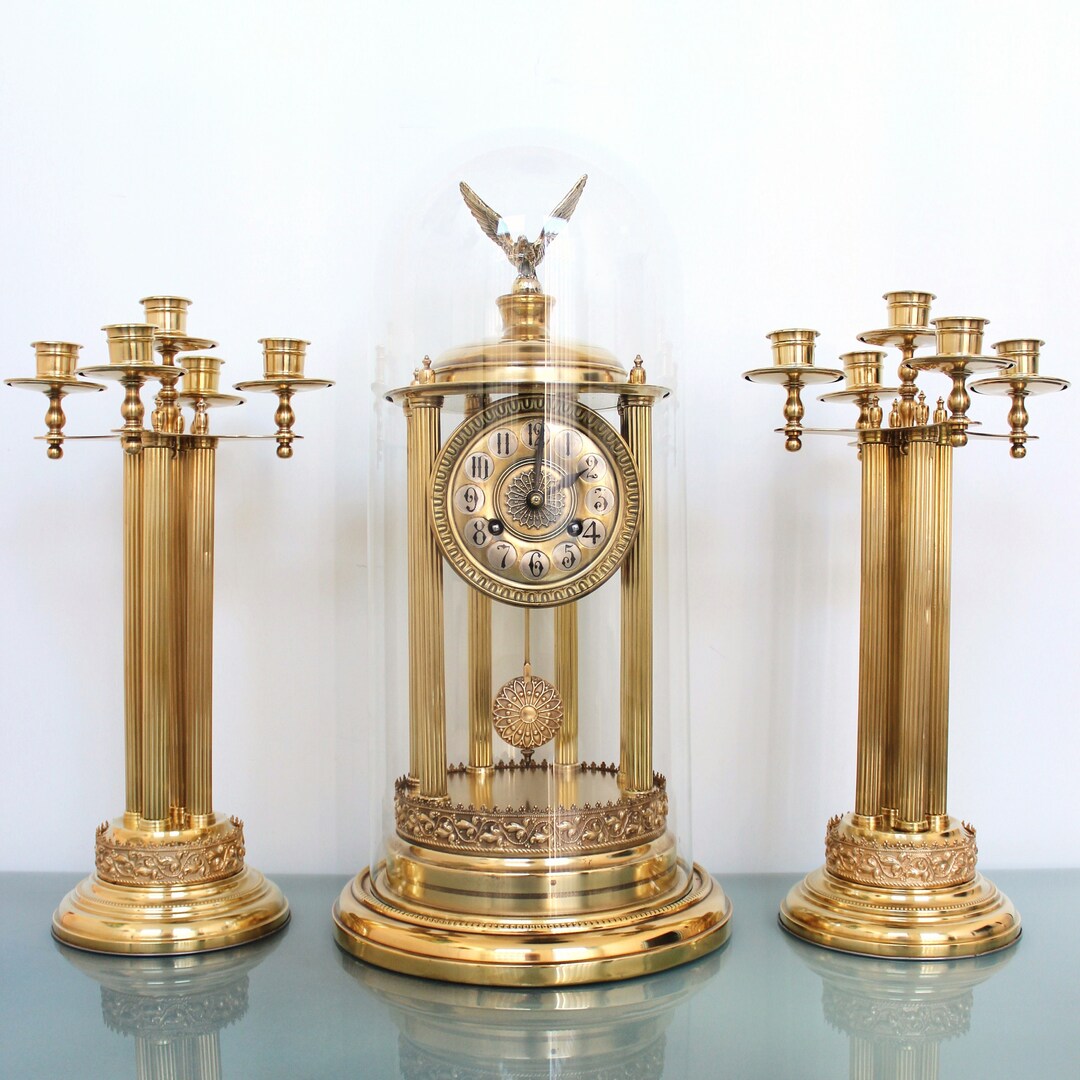 TOBIAS BAUERLE Clock Mantel Top Set Dome PILLAR Sidepieces Antique ...