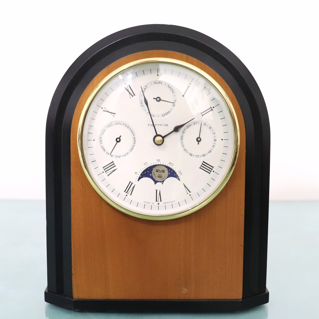 HERMLE Full CALENDAR Mantel Clock Vintage Month Date Day Moonphase ...