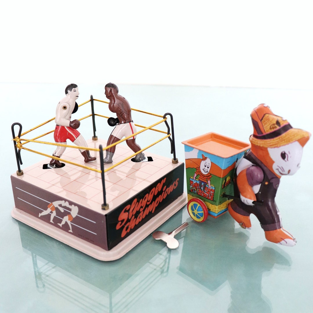 Tin Toy Vintage SLUGGER CHAMPIONS Boxing Ring Wind Up! Winding Full ...