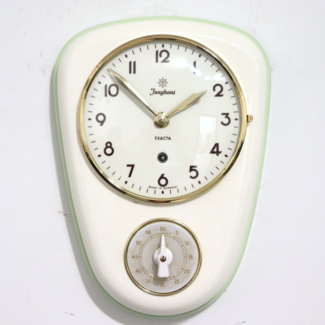 JUNGHANS Wall Brilliant! Top! Clock KITCHEN TIMER Vintage 1950 Beige ...