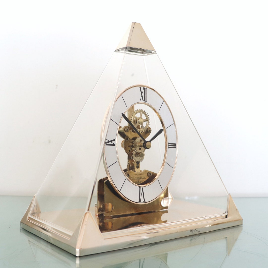 SKELETON Mantel Clock Vintage PYRAMID! Translucent!! Dome Transparent ...