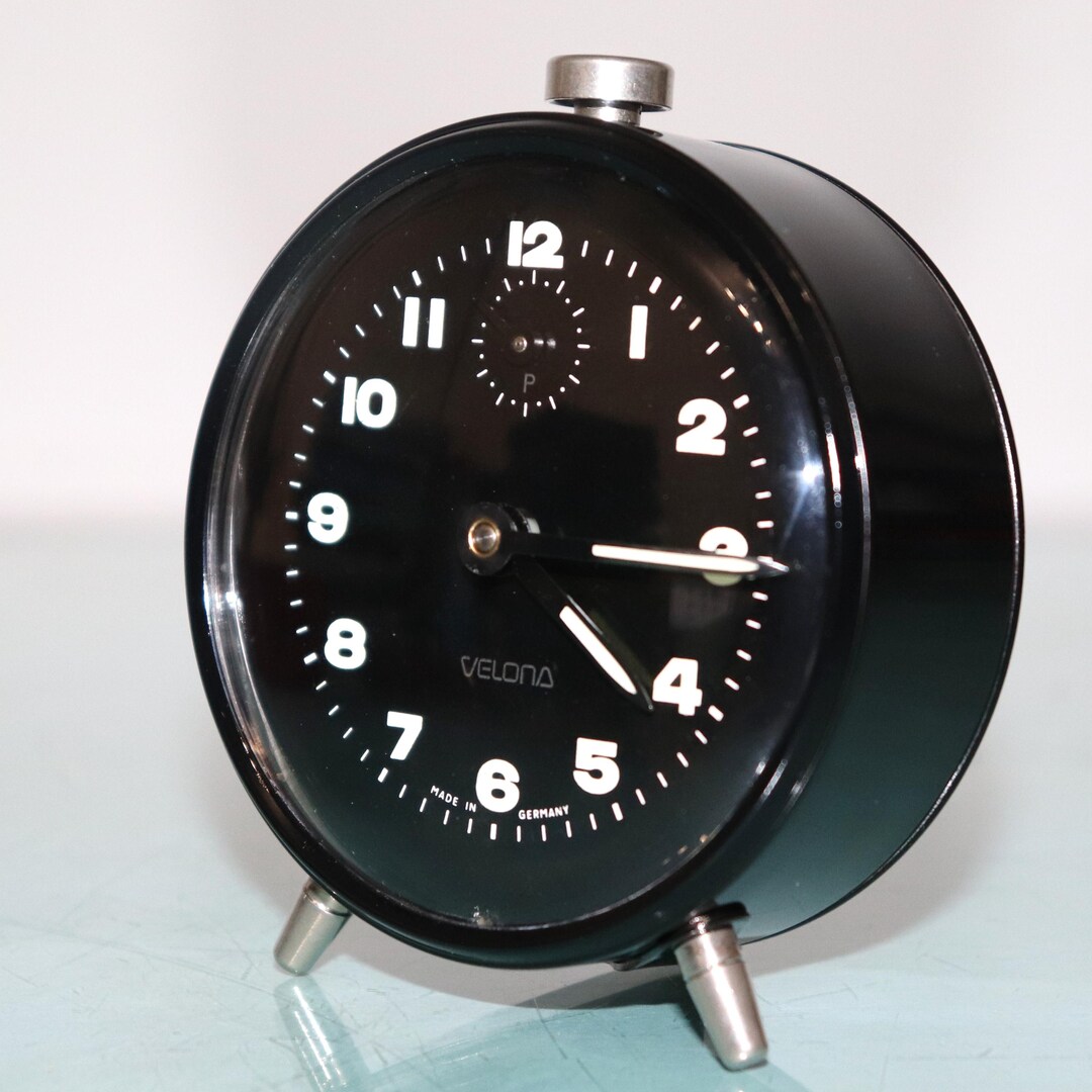 VELONA Peter Alarm Mantel BREATHTAKING Clock Vintage FULL Black Case ...