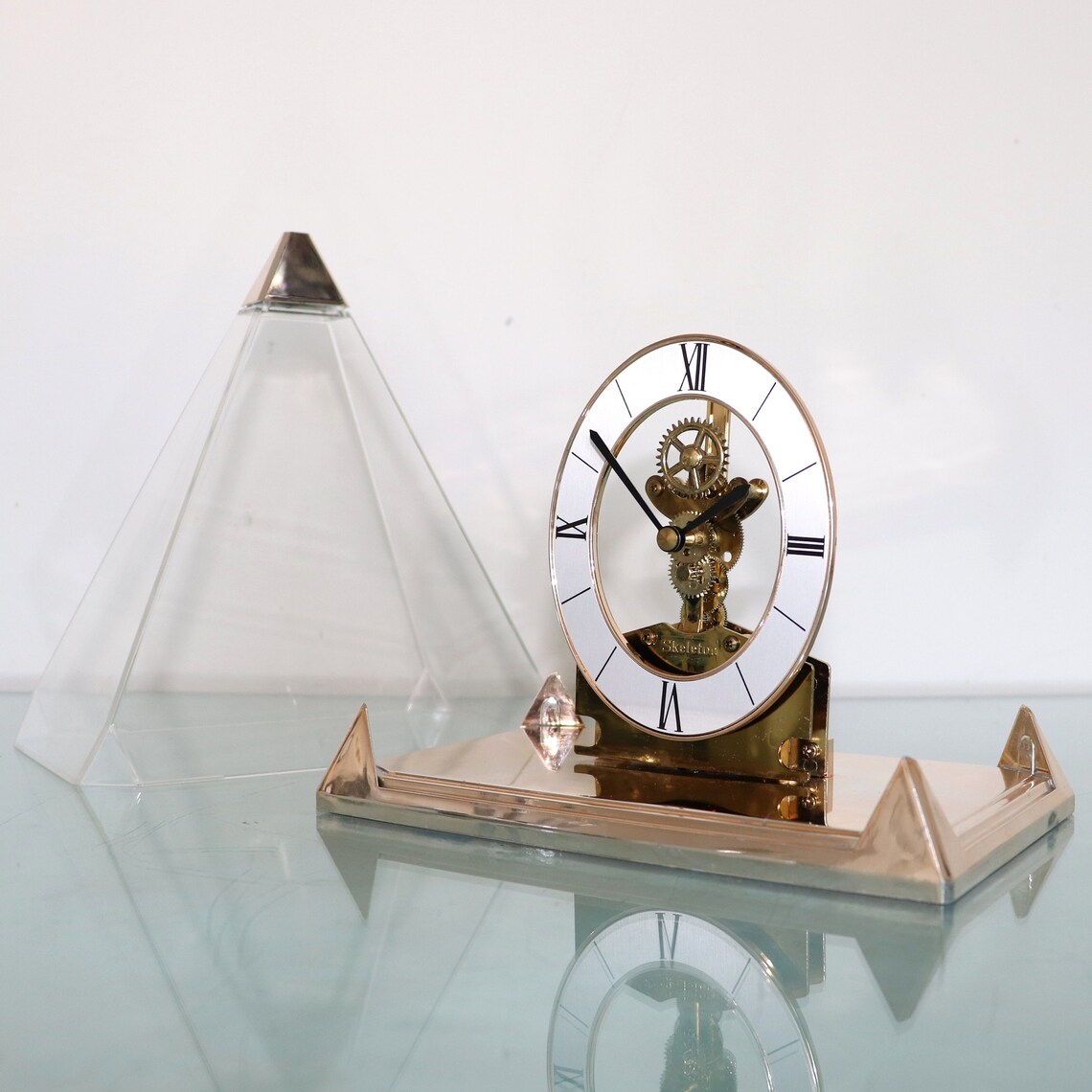 SKELETON Mantel Clock Vintage PYRAMID Translucent Dome | Etsy