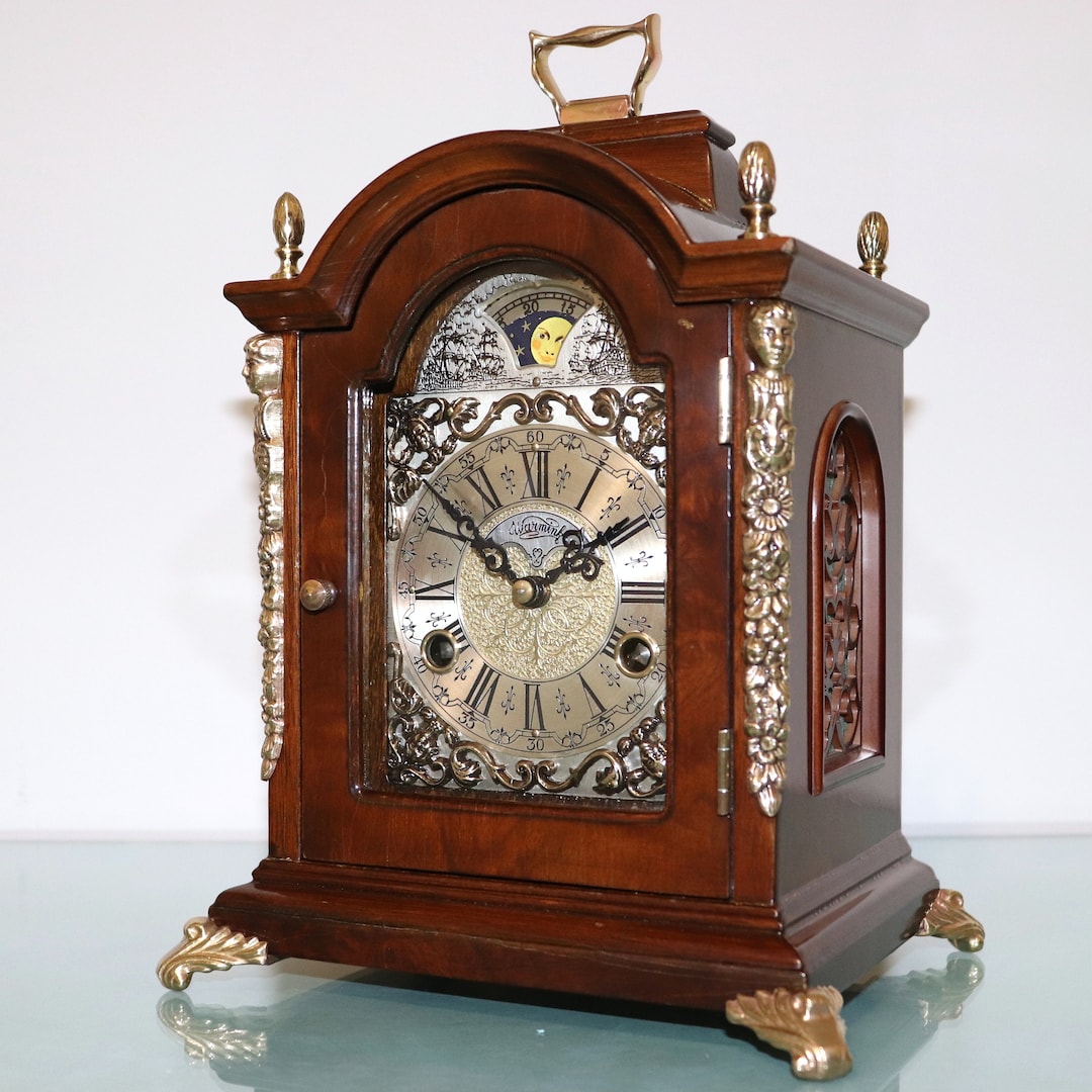 WARMINK Mantel Top Clock Vintage Dutch MOONPHASE! Walnut Finish! High ...