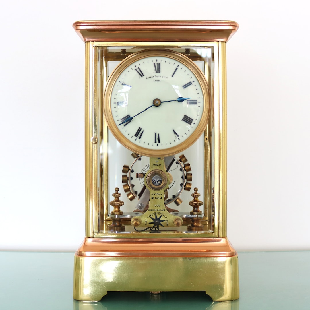 Antique EUREKA CLOCK Mantel 2 Doors!! Red & Yellow COPPER! Translucent ...