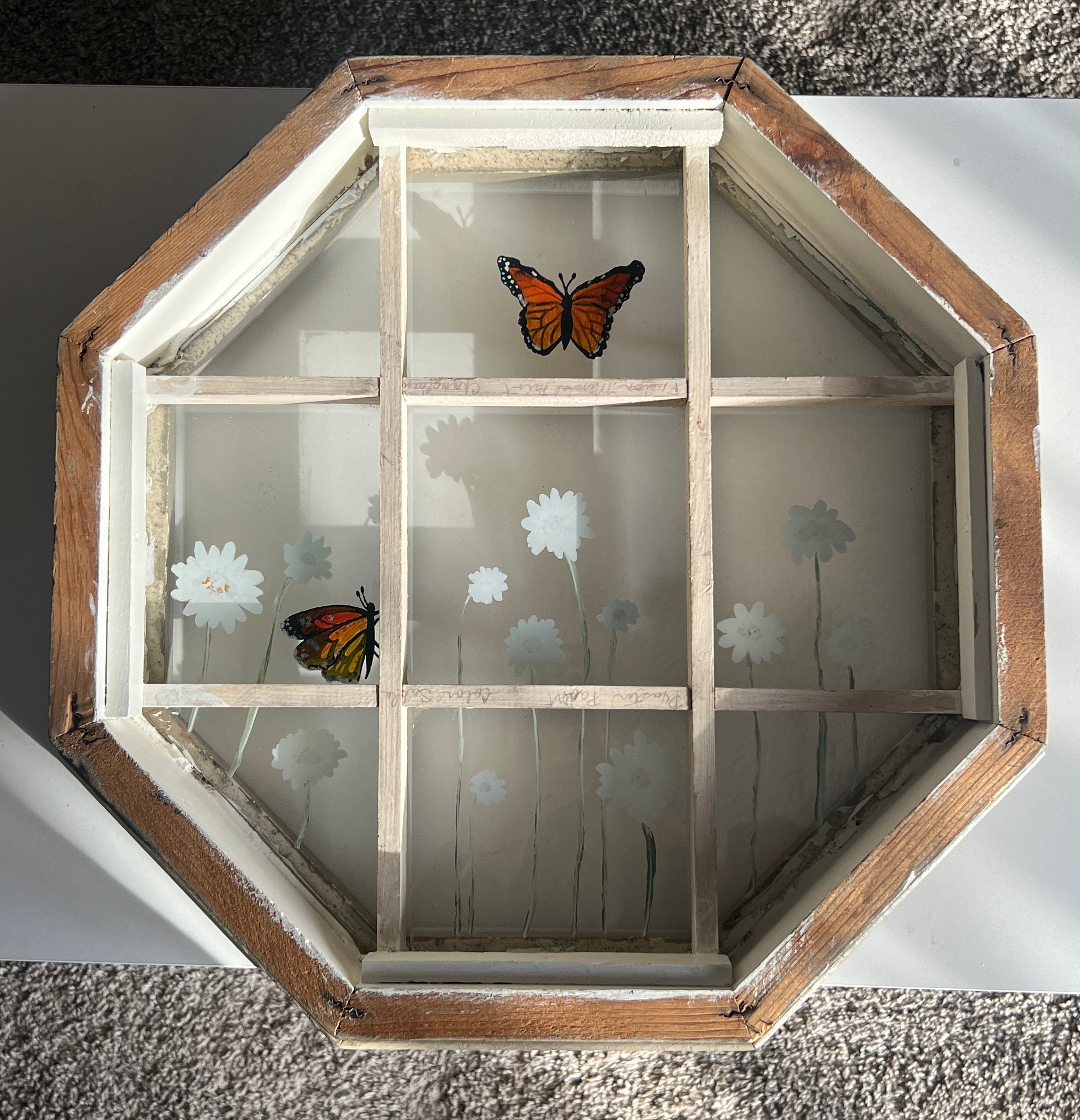 Hand Painted Vintage Window Pane W/monarch Butterflies & Flowers - Etsy