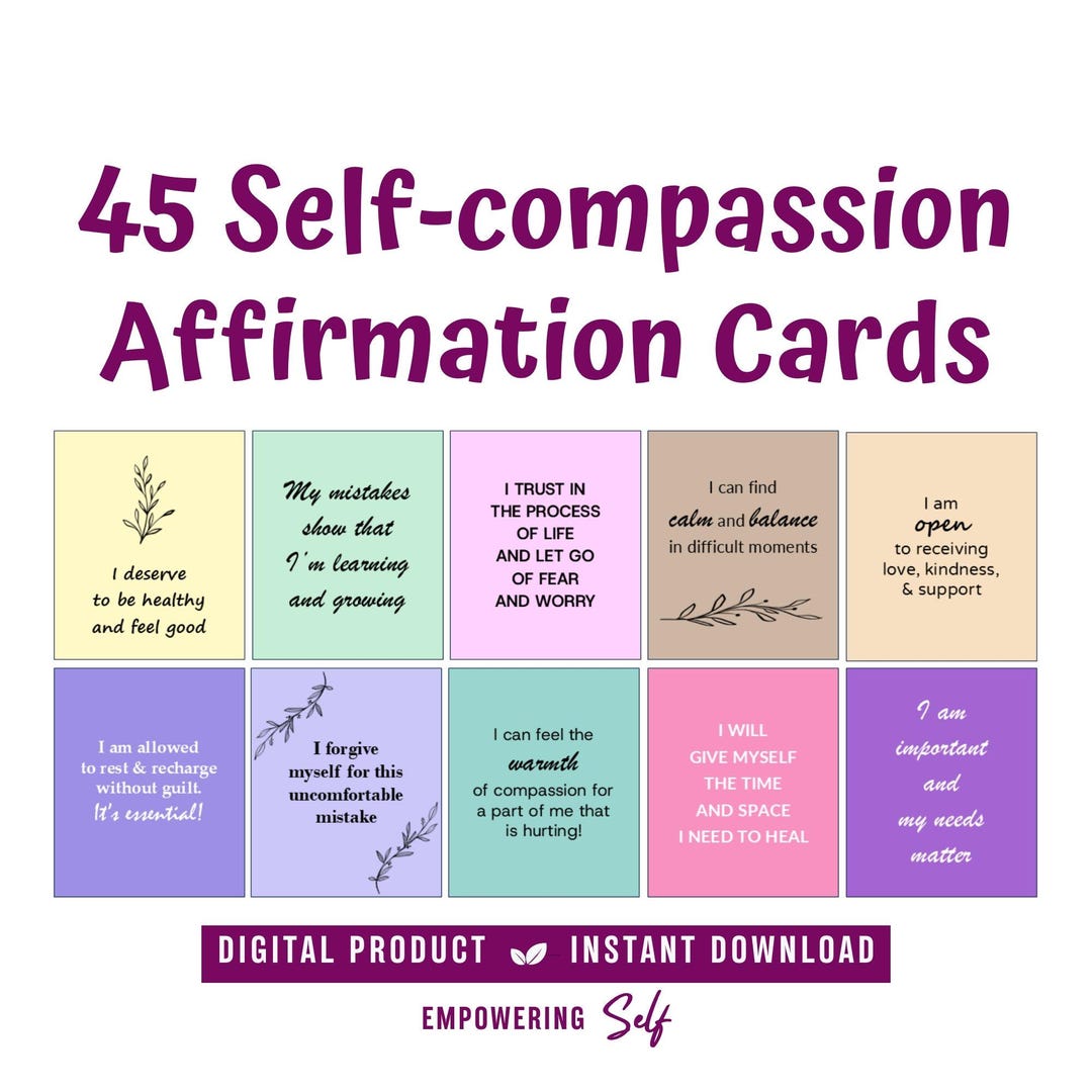 45 SELF-COMPASSION Affirmation Cards Printable, Digital, Self-love ...