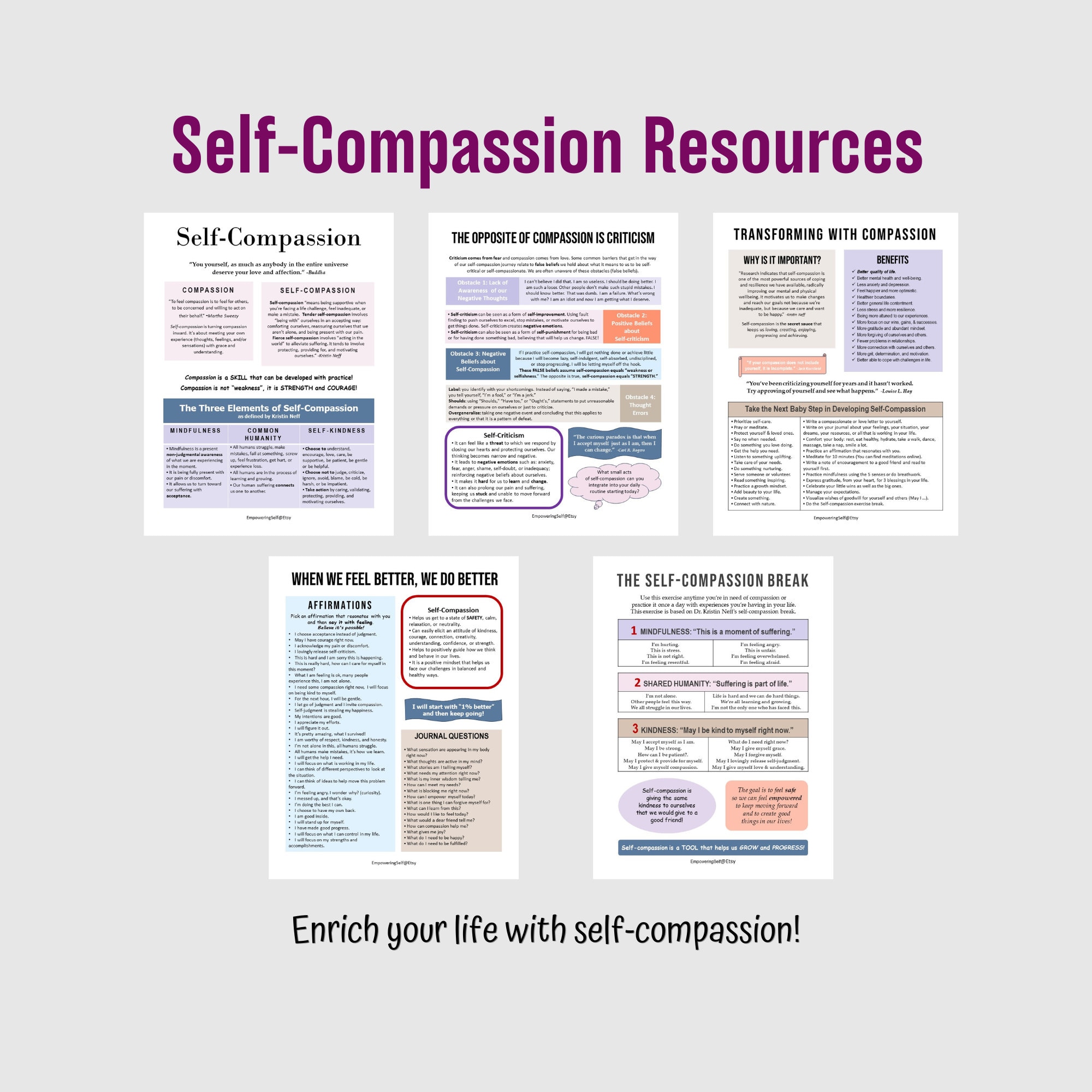 Self-compassion Toolkit, Self-care, Love, Help, Worth, Affirmations ...