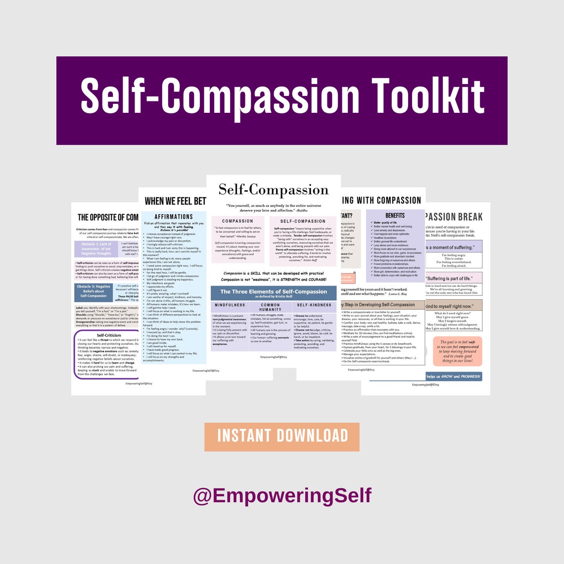 Self-compassion Toolkit, Self-care, Love, Help, Worth, Affirmations ...