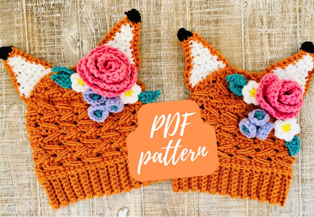 PATTERN Wildflower Fox Crochet Beanie / Handmade Crochet Animal Beanie ...