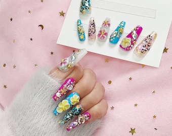 Pink Glitter Leopard Butterfly Fierce Mermaid Kawaii Gyaru Nails - Etsy