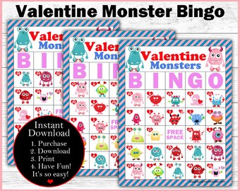 60 Valentines Bingo Cards Printable Valentine Bingo Cards Instant ...