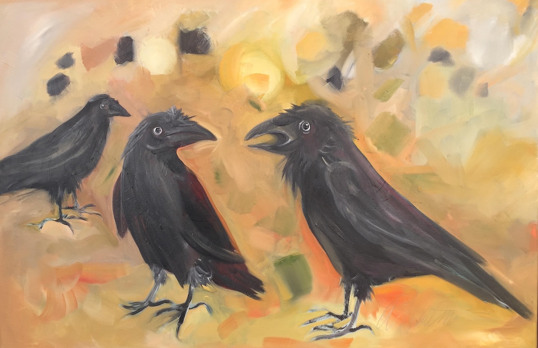 Three Crows Conversing Original Oil Painting 24x36 - Etsy