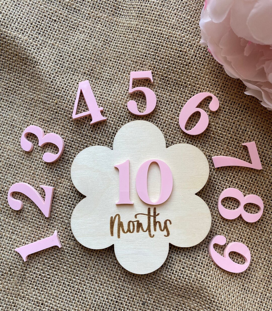 INTERCHANGABLE Wooden Flower Milestone Cards Baby Monthly Milestone ...