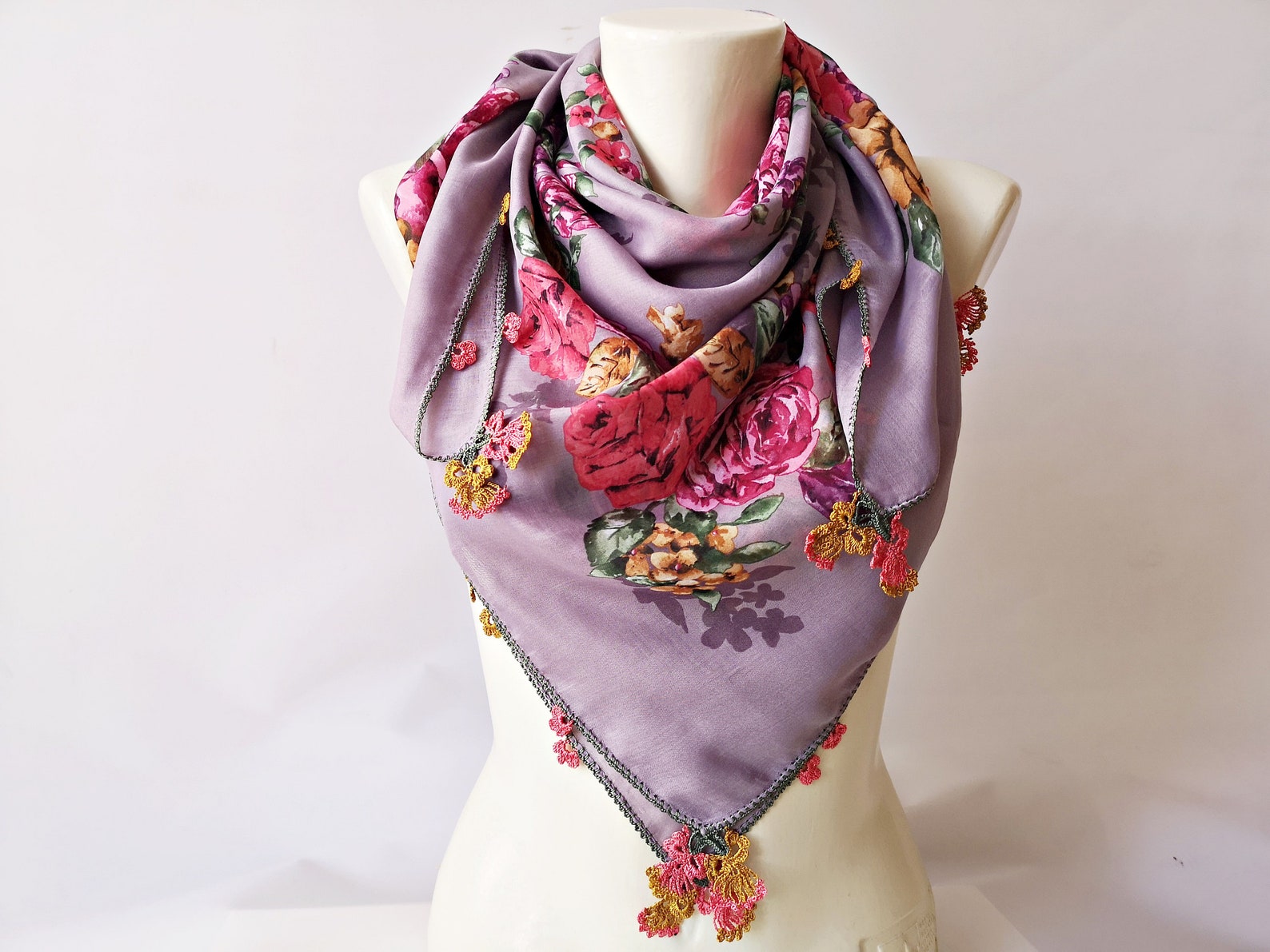 Turkish Oya Crochet Scarf Square Ethnic Tribal Authentic Anatolian ...