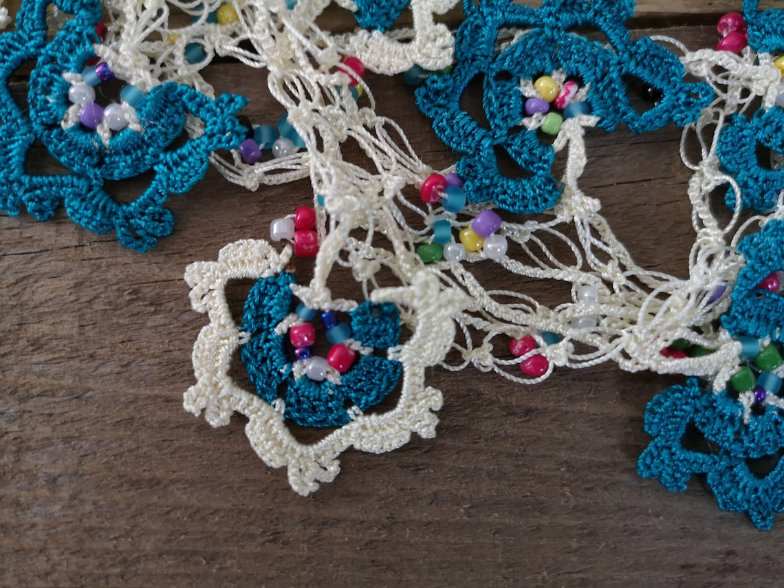 Emerald Turkish Oya Crochet Necklace Beaded Beadwork Seed - Etsy