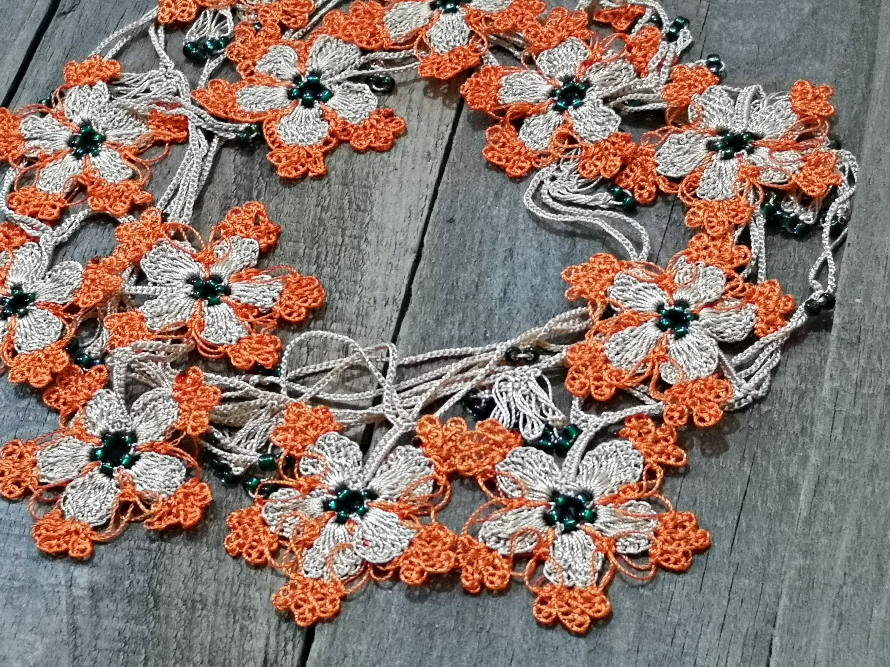 Turkish Oya Crochet Necklace Beaded Beadwork Seed Beads Floral - Etsy