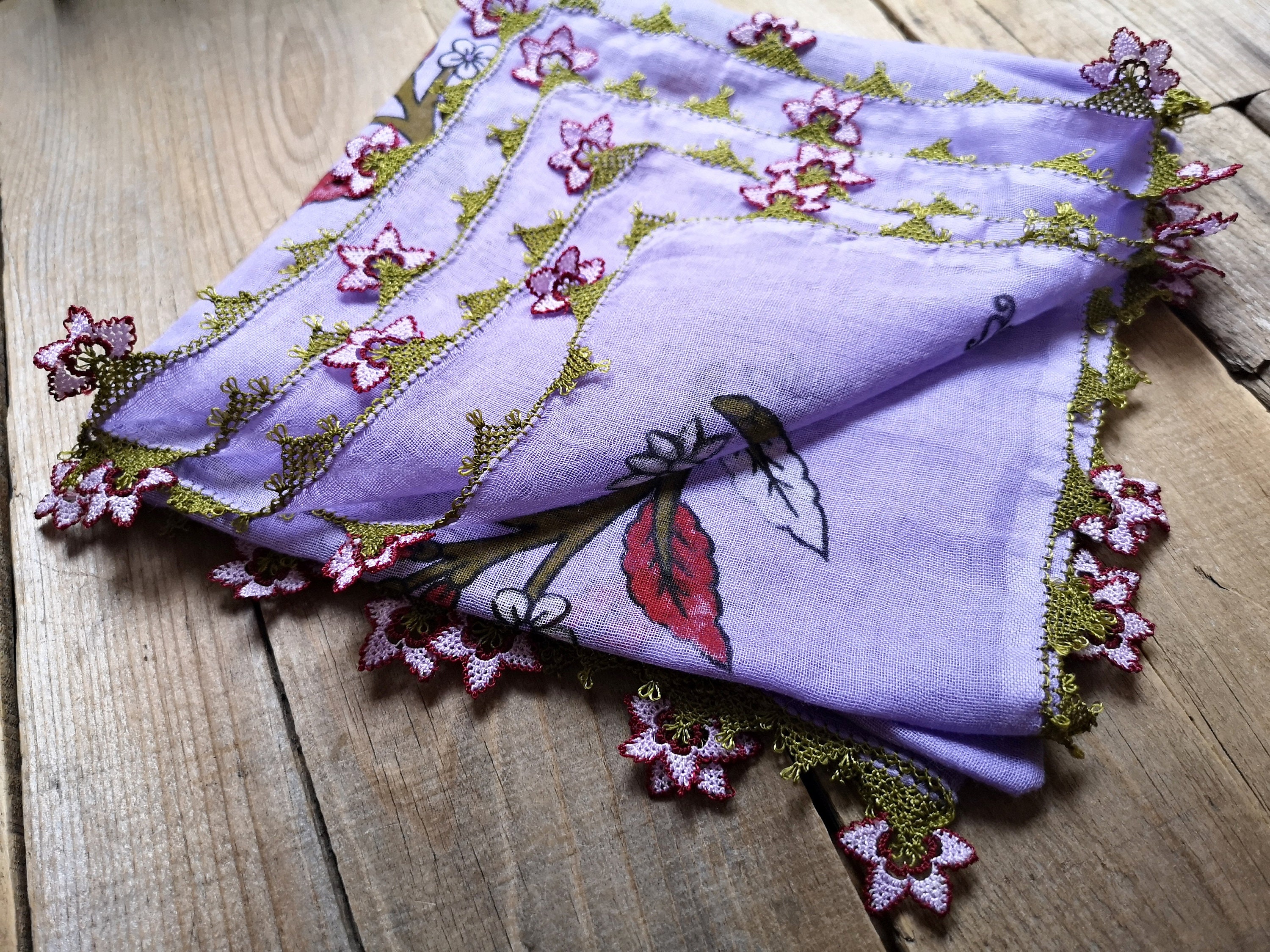 Light Violet Needle Lace Turkish Vintage Oya Crochet Scarf | Etsy