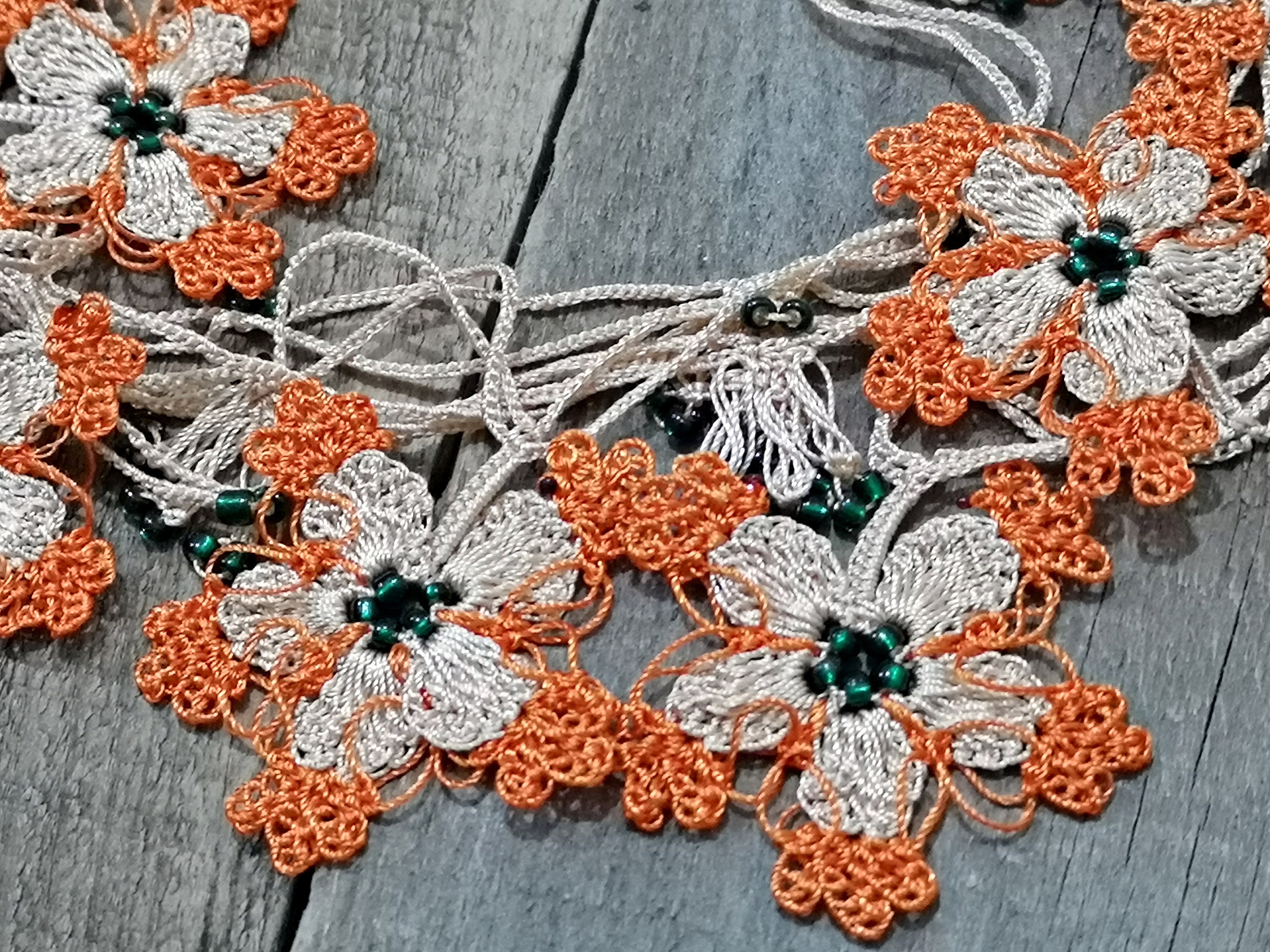 Turkish Oya Crochet Necklace Beaded Beadwork Seed Beads Floral | Etsy