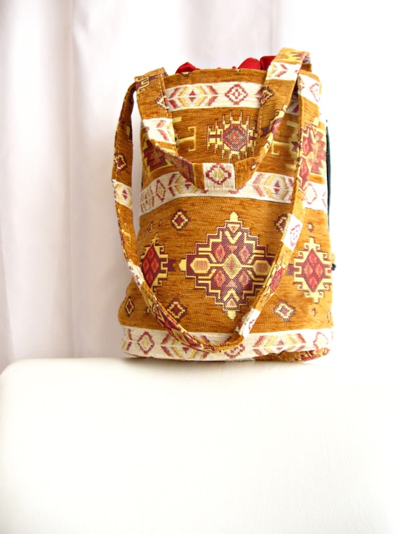 Mustard Drawstring turkish kilim rug bag Anatolian authentic | Etsy