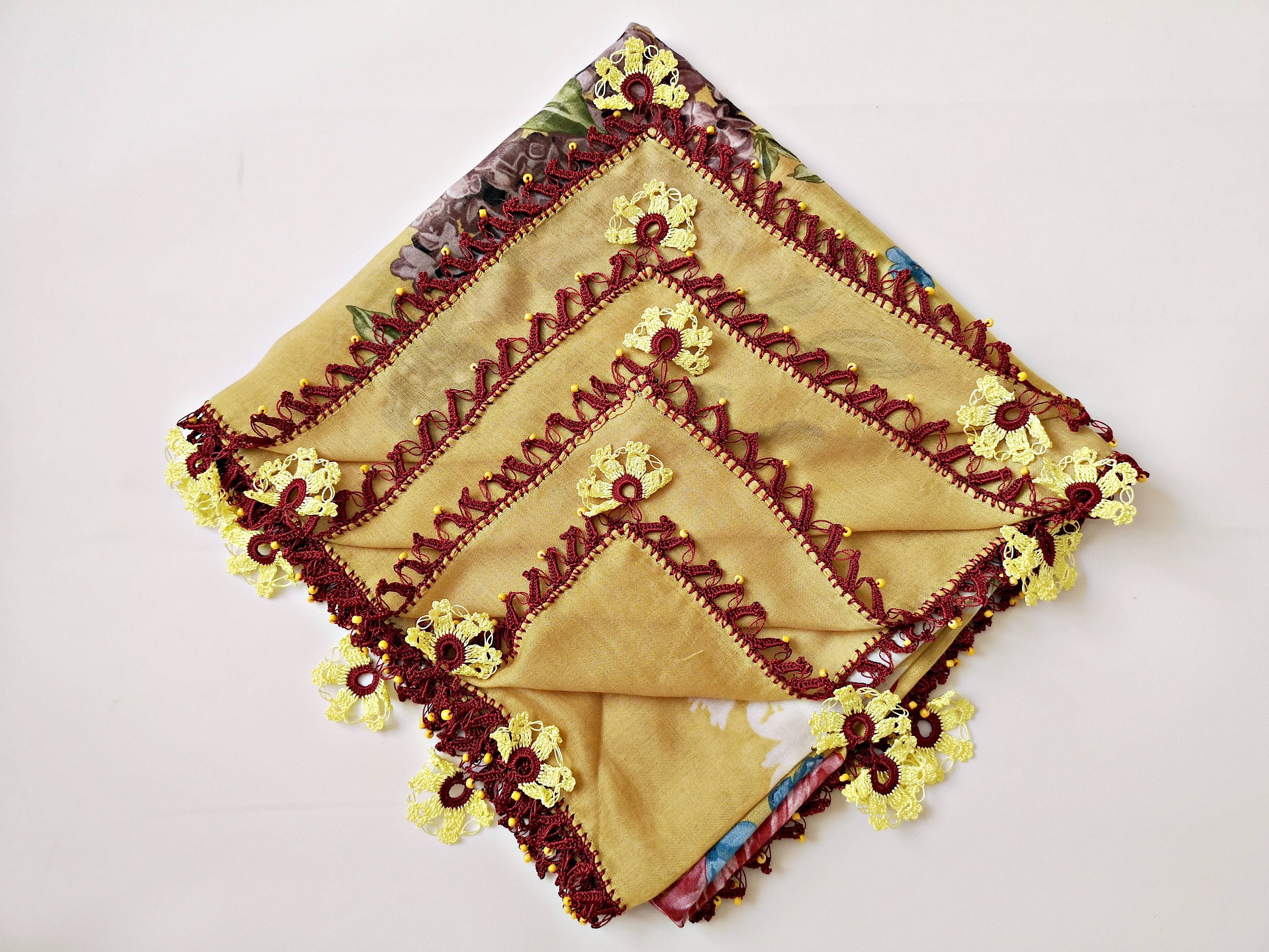 Turkish Oya Crochet Scarf Square Ethnic Tribal Authentic - Etsy