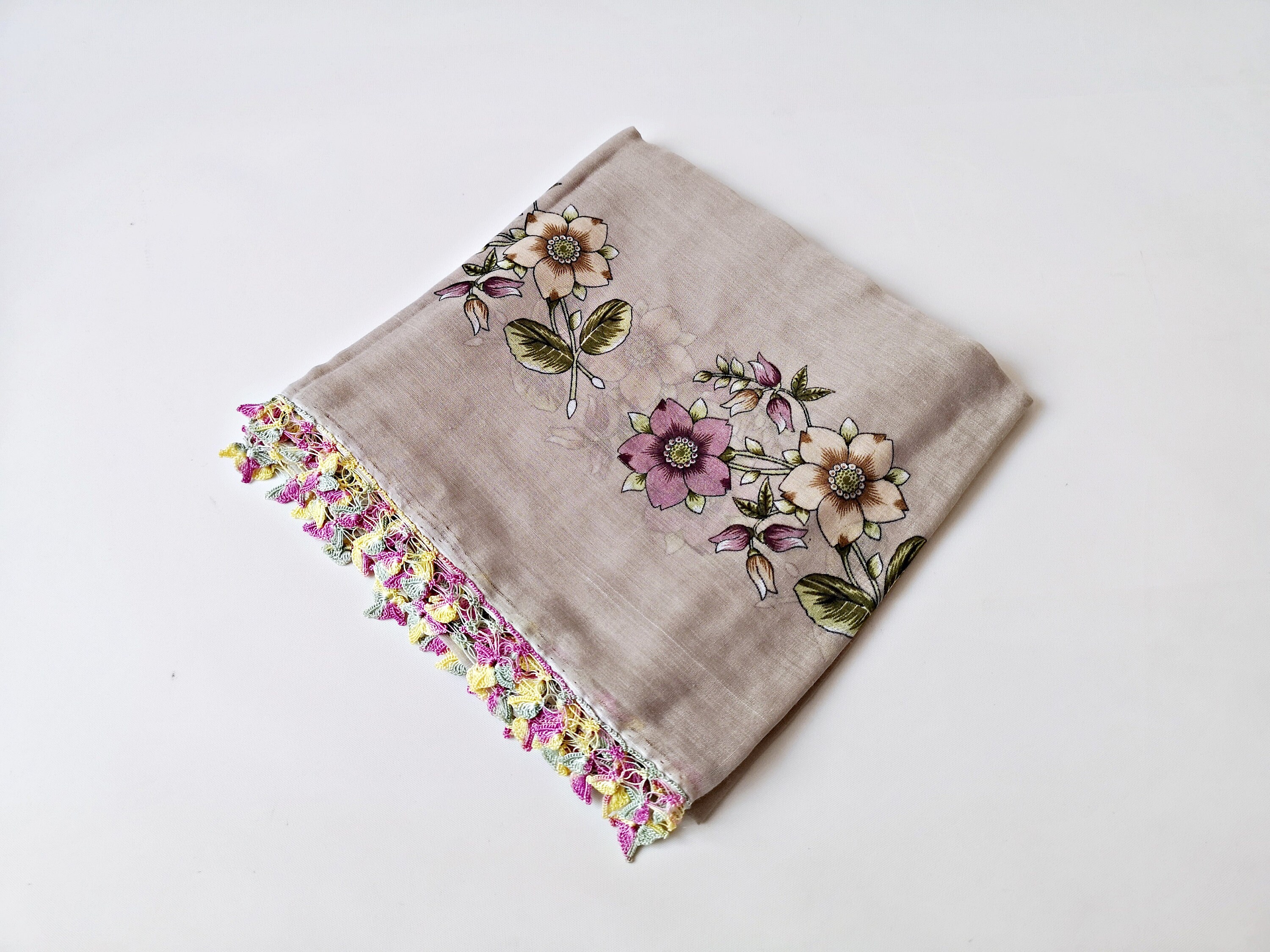 Turkish Oya Crochet Scarf Square Ethnic Tribal Authentic | Etsy