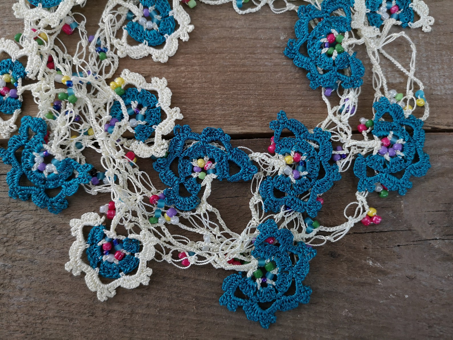 Emerald Turkish oya crochet necklace Beaded beadwork seed | Etsy