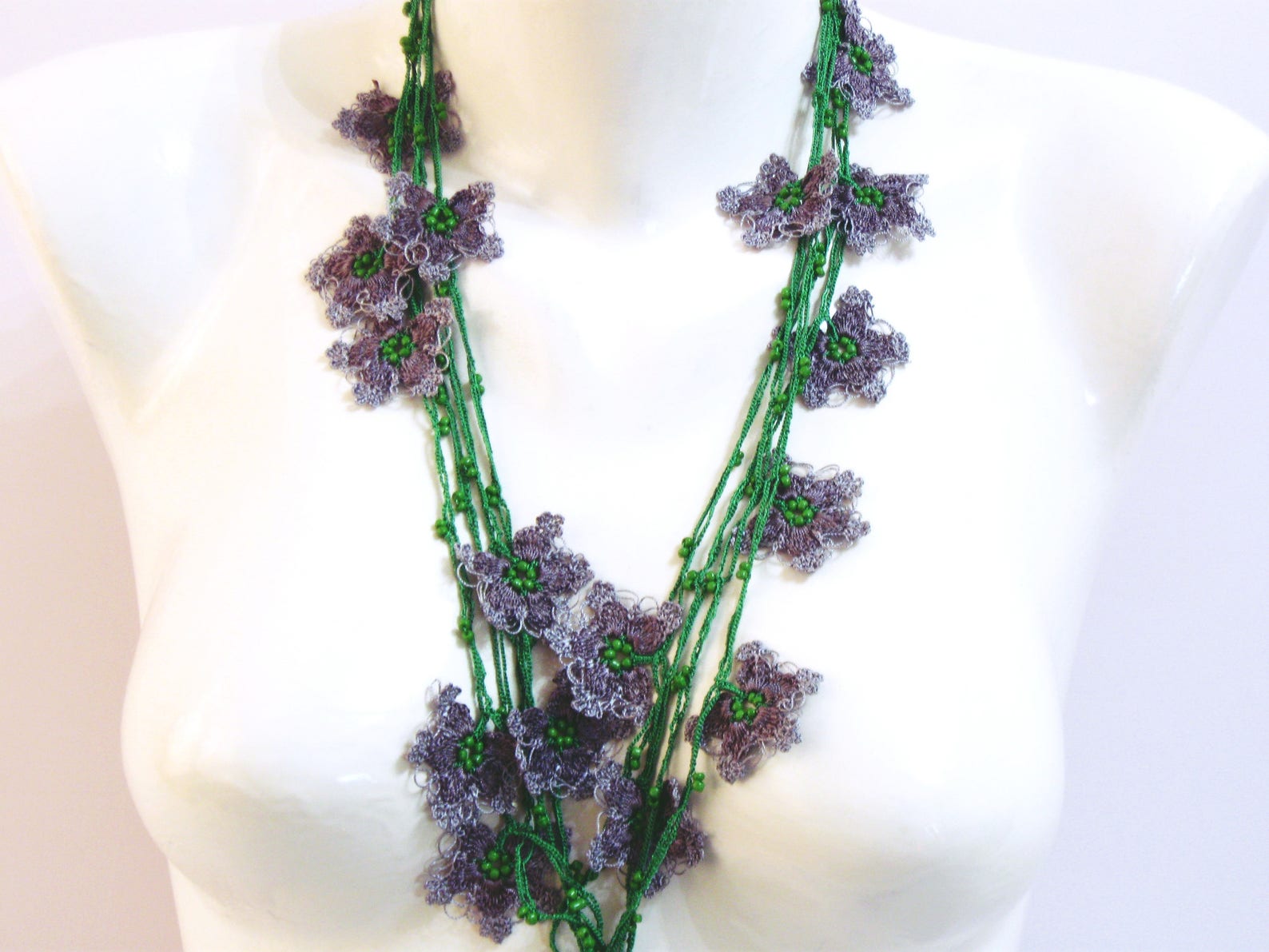 Turkish Oya Crochet Necklace Beaded Beadwork Seed Beads Floral Flowers ...