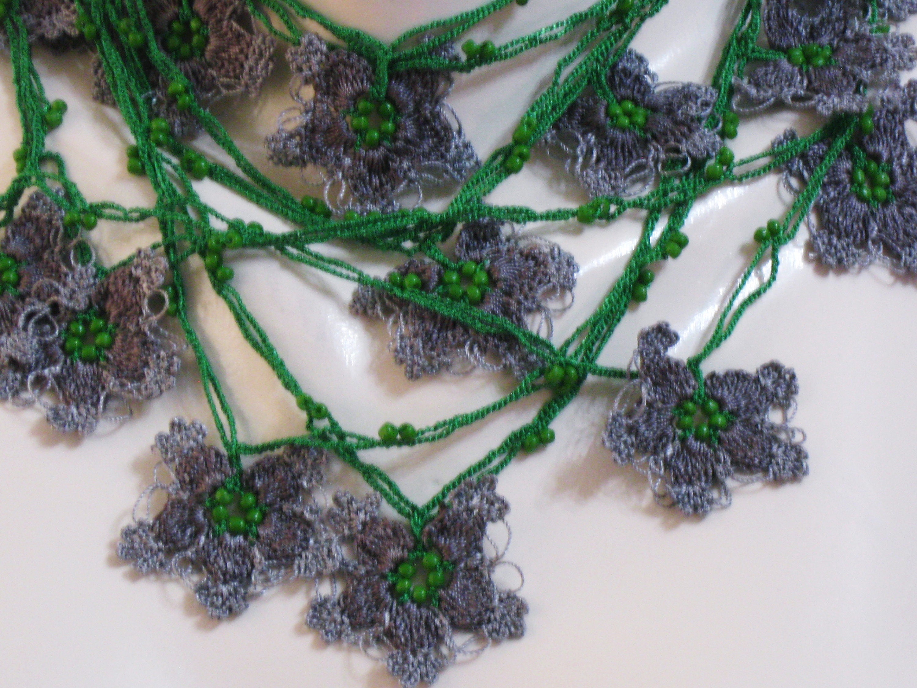 Turkish oya crochet necklace Beaded beadwork seed beads Floral | Etsy