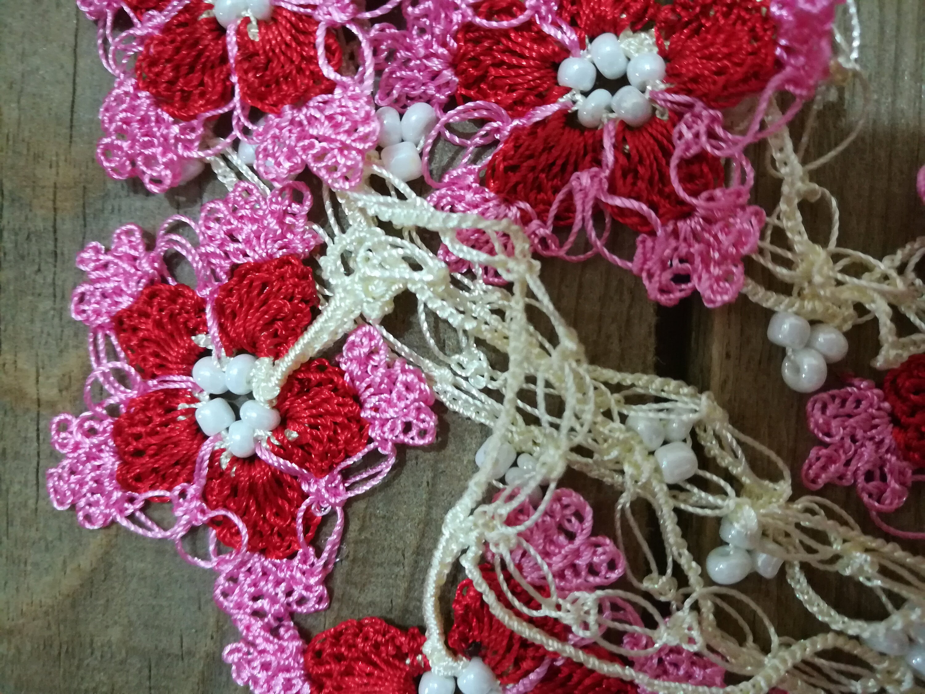 Turkish Oya Crochet Necklace Beaded Beadwork Seed Beads Floral Flowers ...