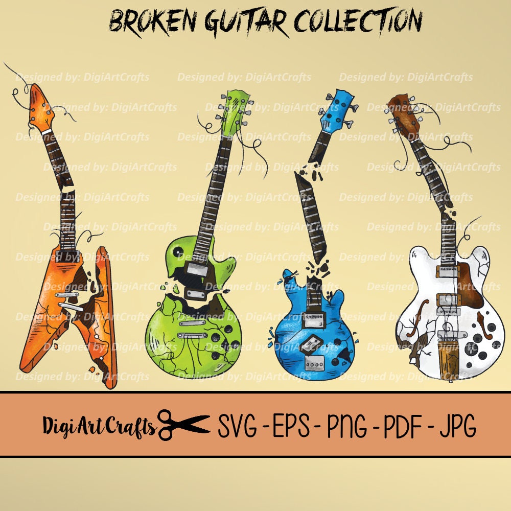 Tattooing Craft Supplies & Tools Broken Guitar Vectors Rock Band clip ...
