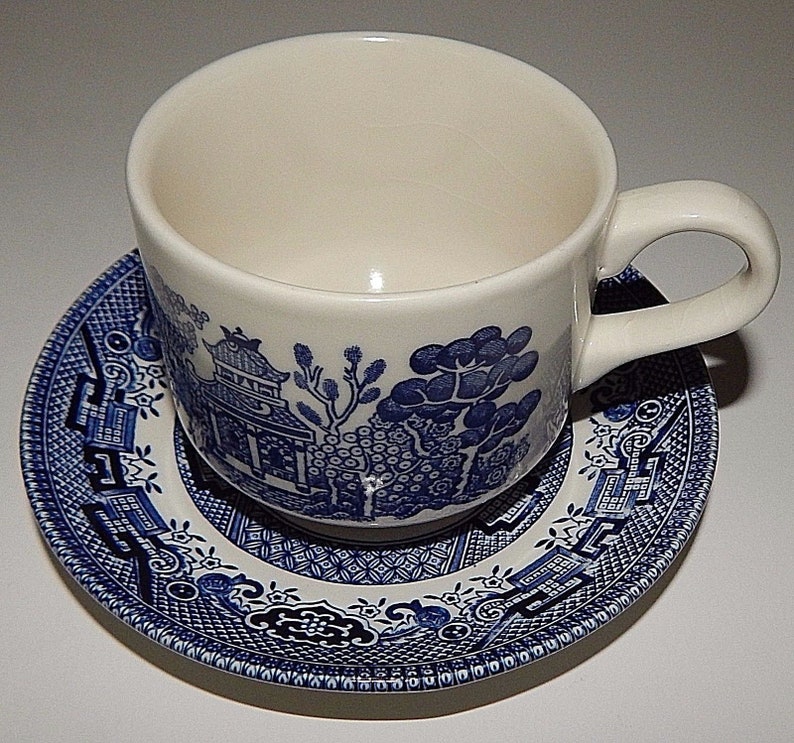 2 Blue Willow Cup and Saucer Churchill Made in England Tea - Etsy