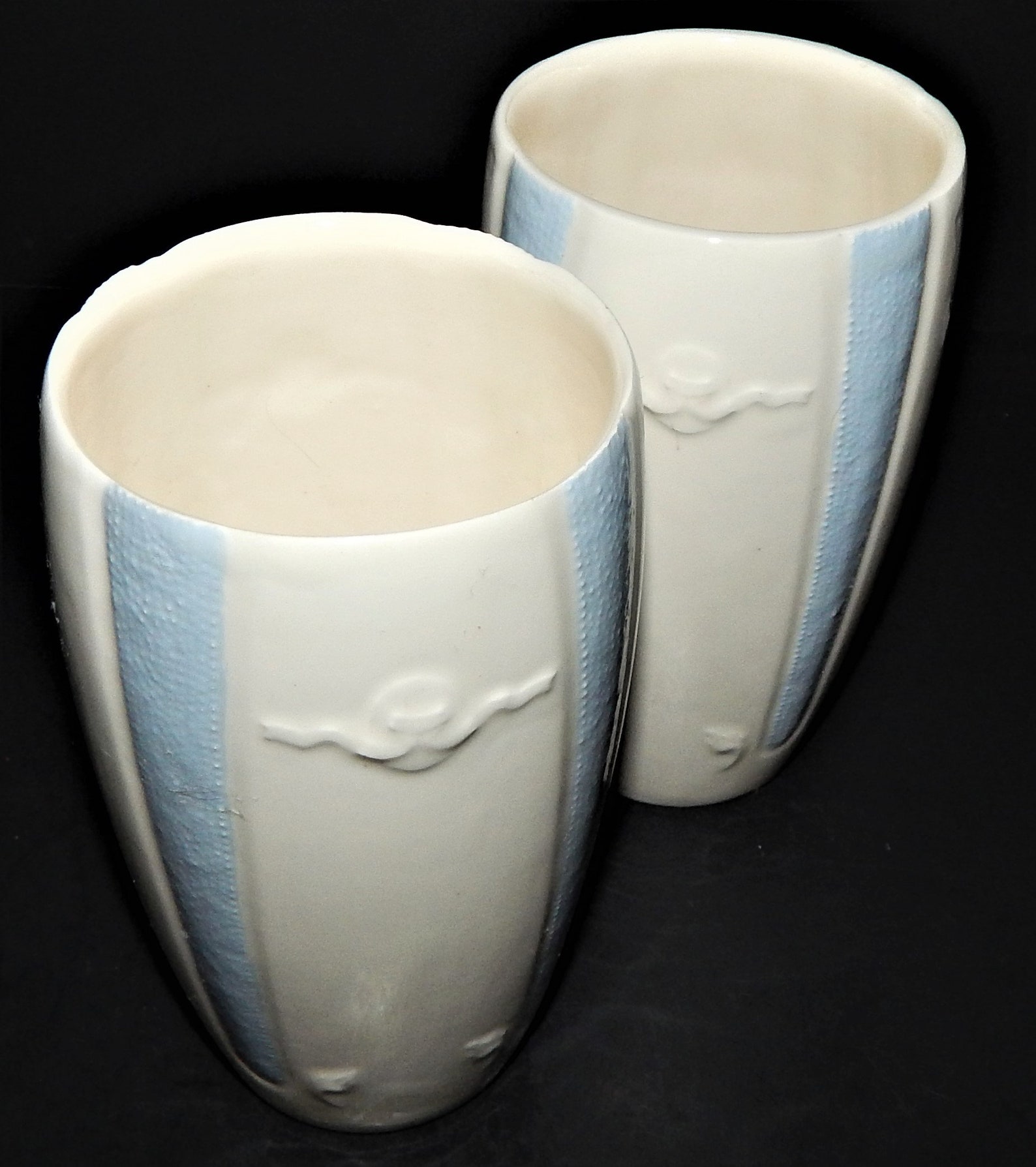 2 Victoria Water Tumblers Cup Loma Pottery Arizona White Blue - Etsy