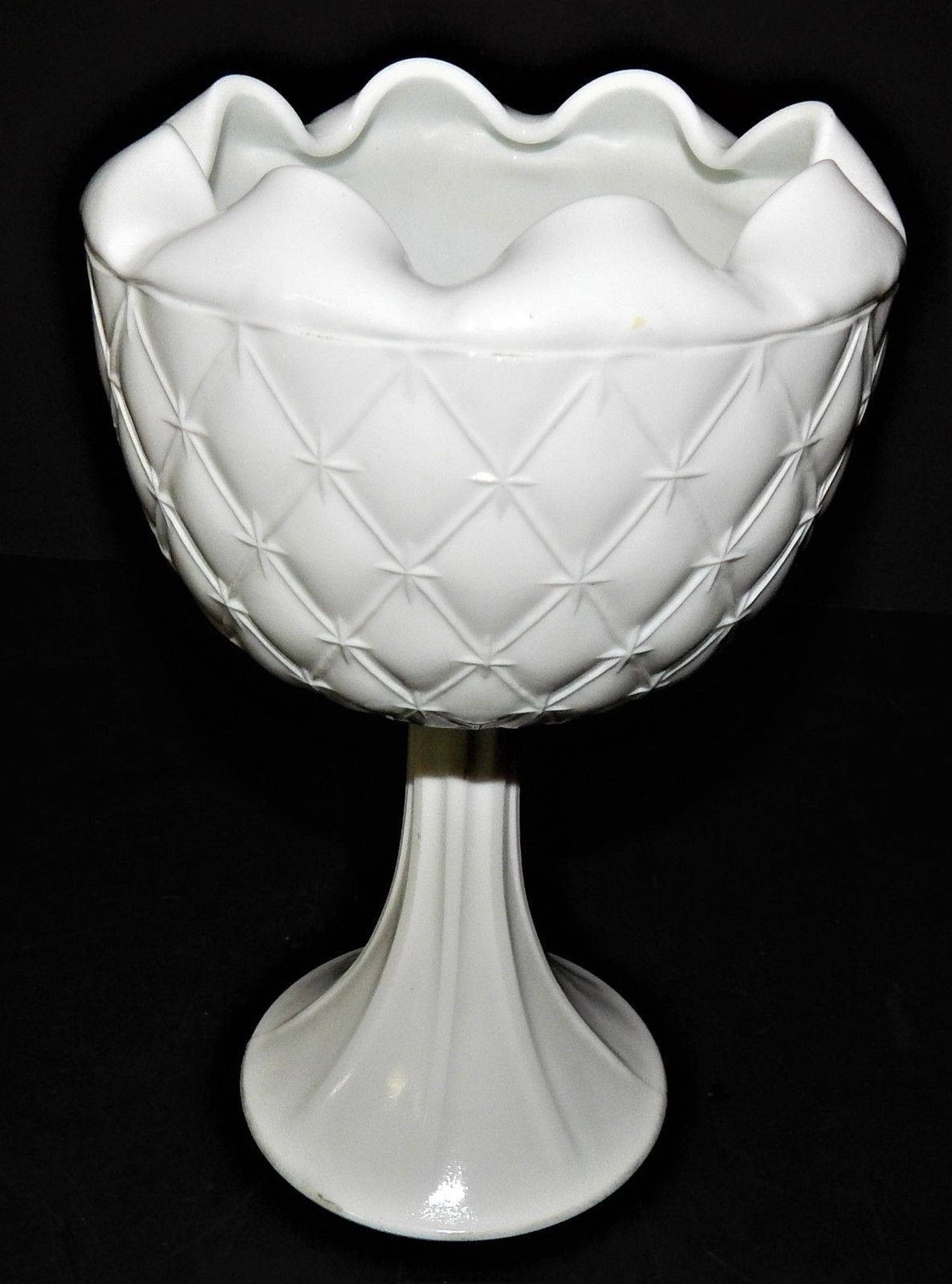 Indiana Milk Glass Pedestal Compote Quilt & Diamond Pattern - Etsy