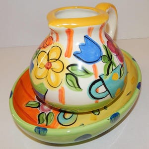 Vicki Carroll Art Pottery 1998 Signed Dated Pitcher and Tray Flower ...