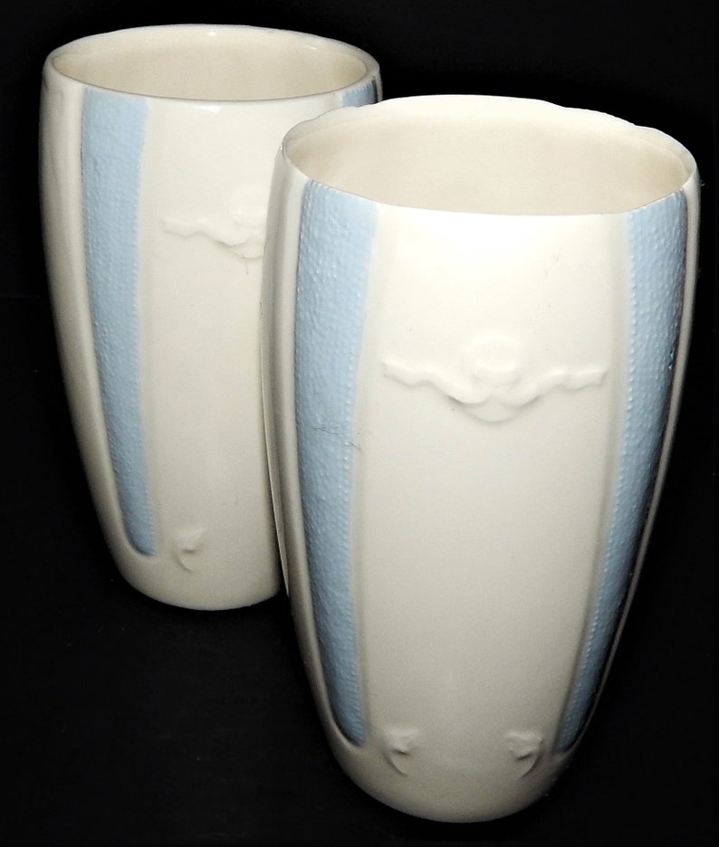 2 Victoria Water Tumblers Cup Loma Pottery Arizona White Blue - Etsy