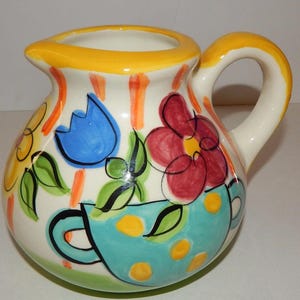 Vicki Carroll Art Pottery 1998 Signed Dated Pitcher and Tray Flower ...