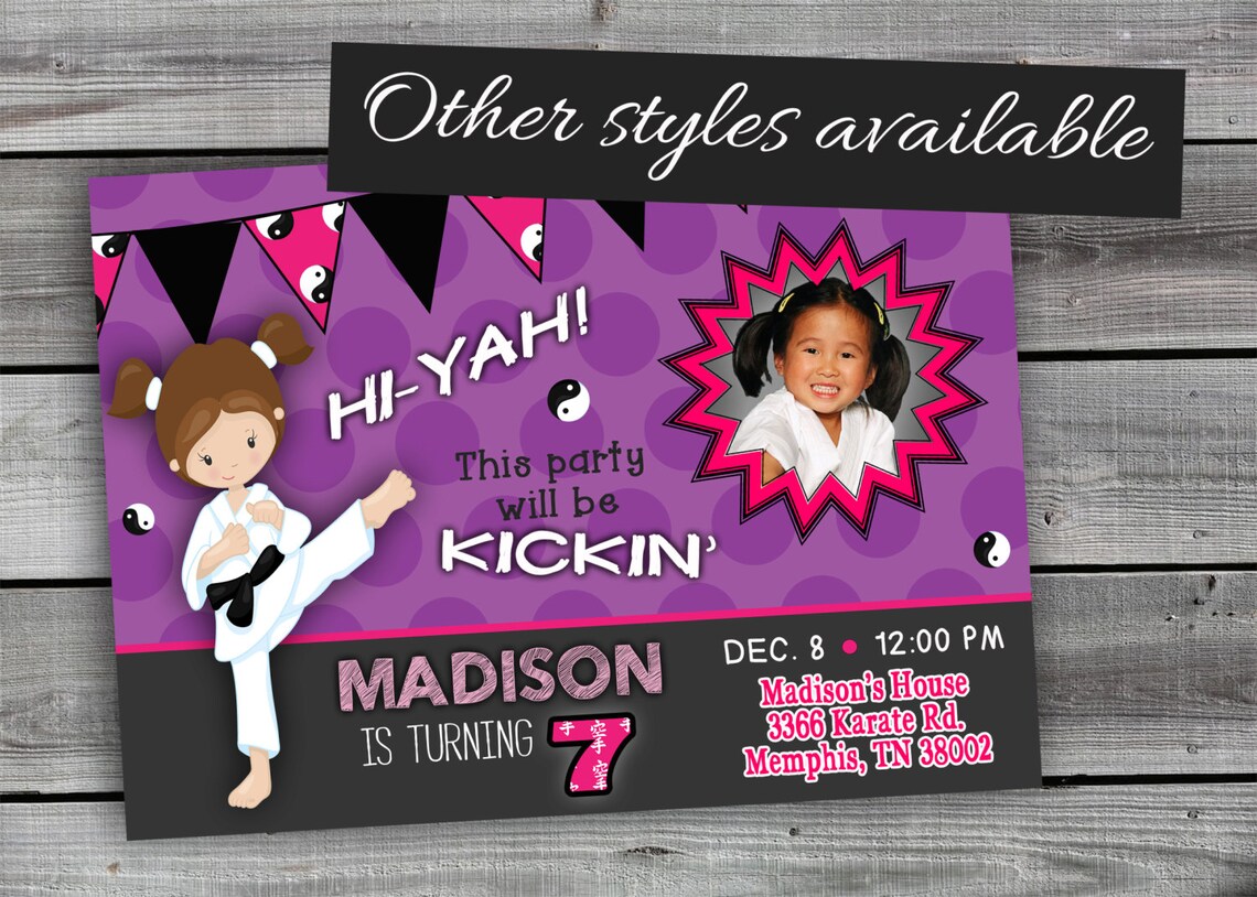 Karate Girl Invitation Kick up Some Fun Photo Personalized Birthday ...