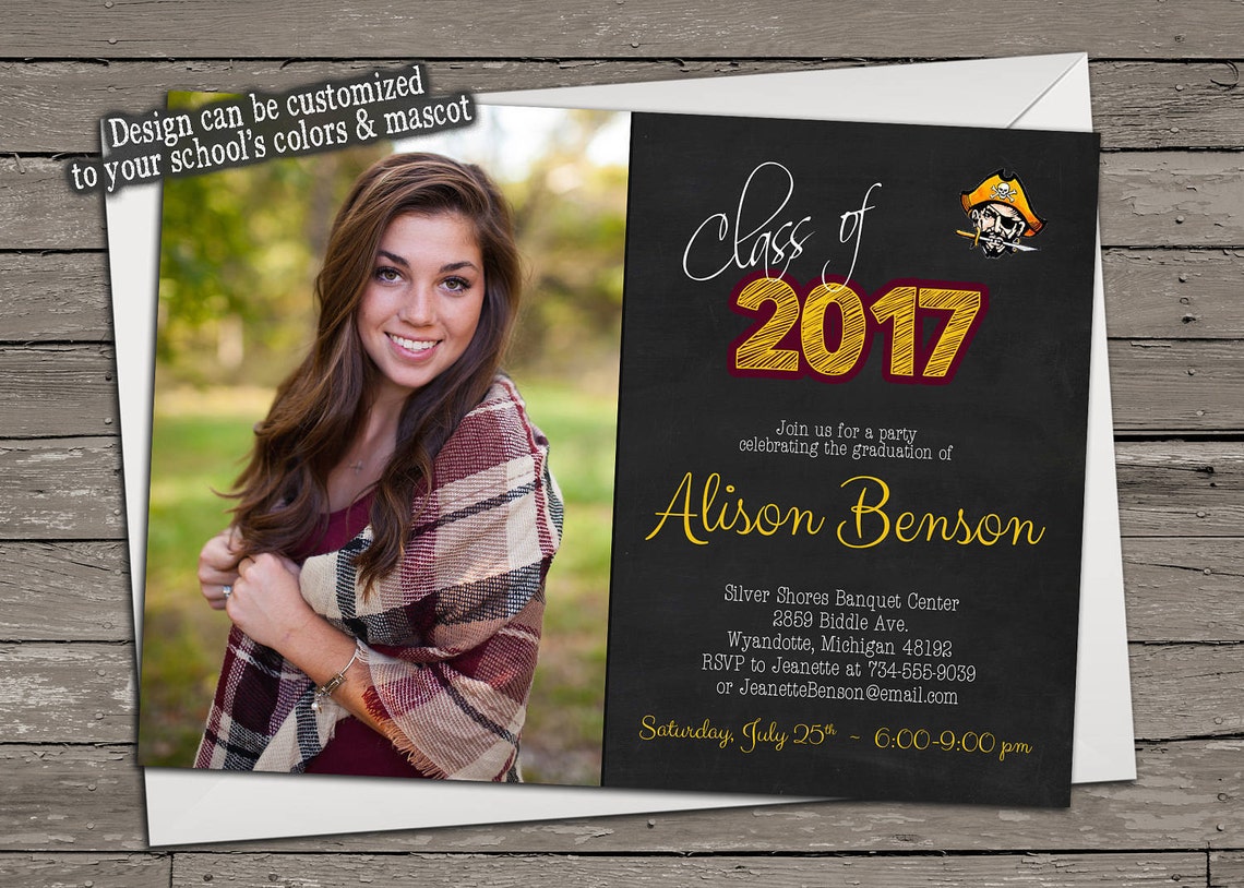 High School Graduation Party Invitation Riverview Pirates RCHS Maroon ...