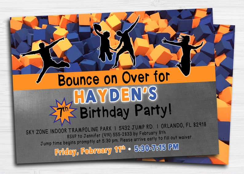 Skyzone Jump Trampoline Invitation Urban Air Bounce Jump Birthday - Etsy