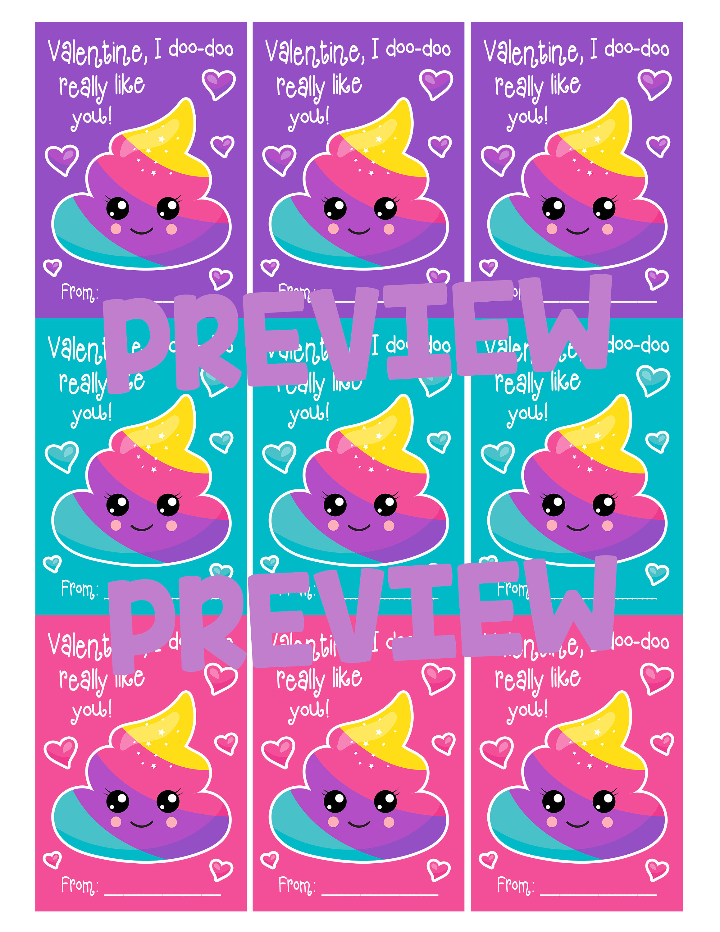 Poop Emoji Valentine Set Printable Instant Download 2.5 In. X 3.5 In ...