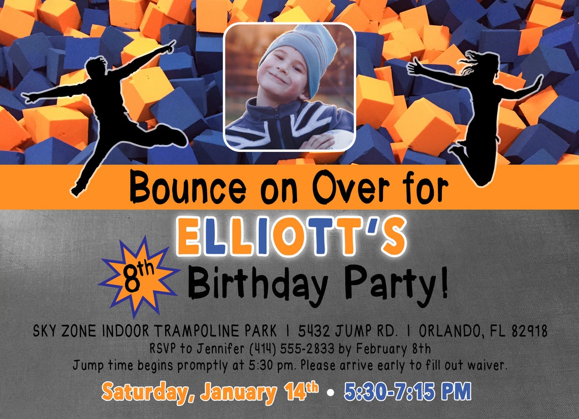Skyzone Jump Trampoline Invitation Urban Air Bounce Jump Photo Birthday ...