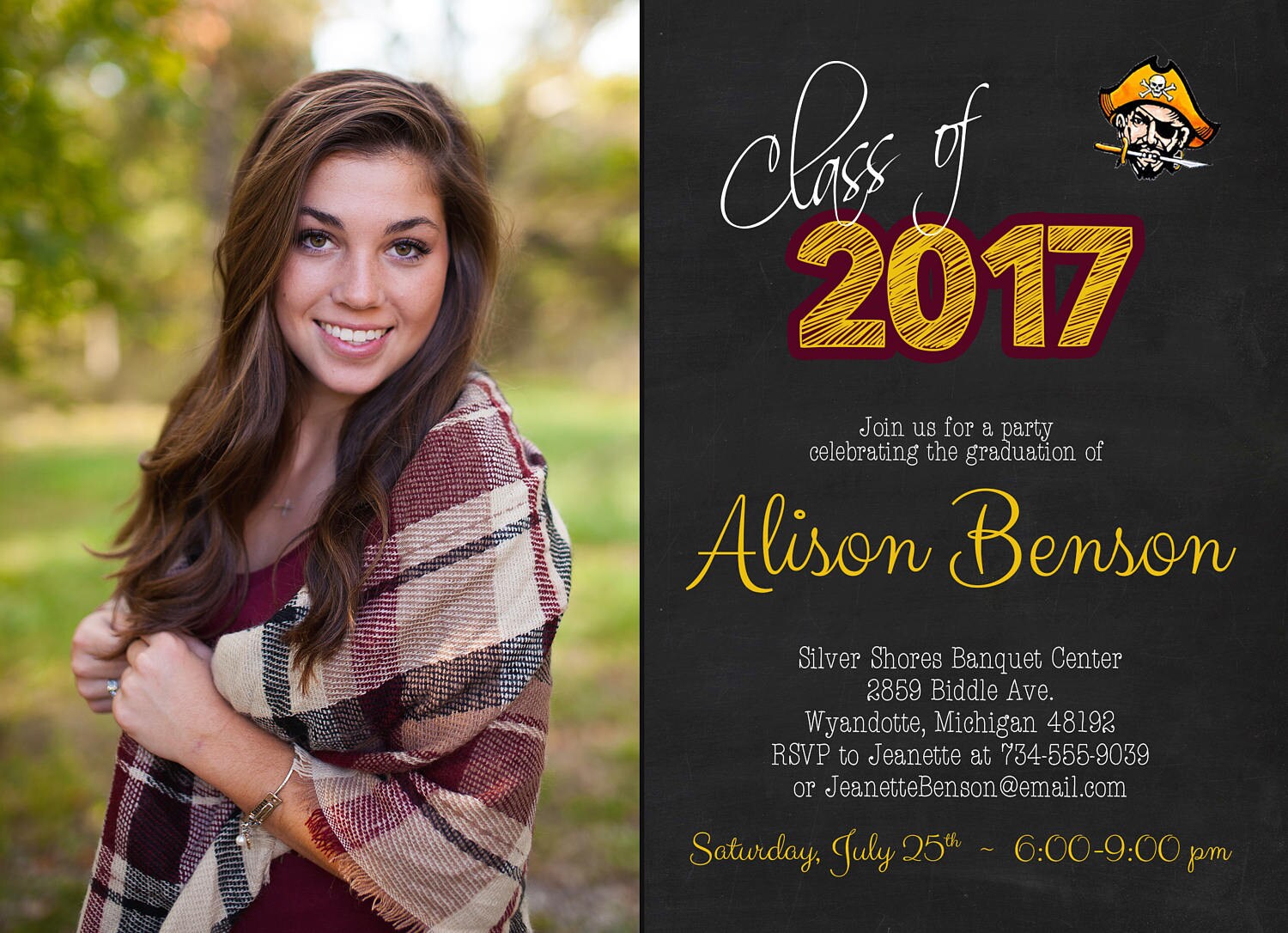 High School Graduation Party Invitation Riverview Pirates RCHS Maroon ...