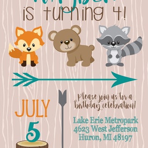 Woodland Camping Invitation Birthday Forest Animals Nature - Etsy
