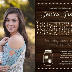 Rustic High School Graduation Party Invitation Fireflies Mason Jar - Etsy