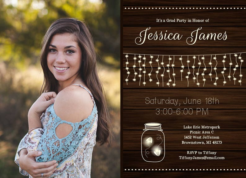 Rustic High School Graduation Party Invitation Fireflies Mason Jar - Etsy