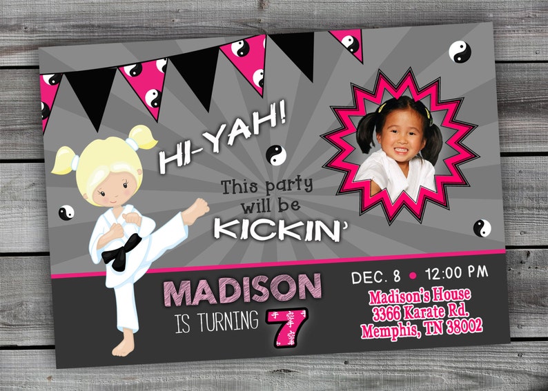 Karate Girl Invitation Kick up Some Fun Photo Personalized Birthday ...