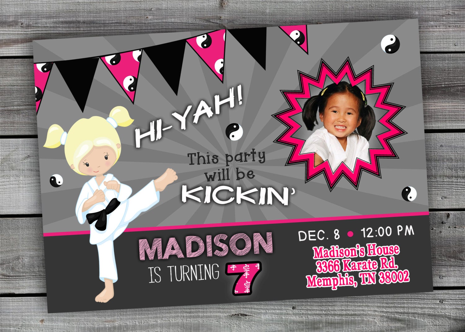 Karate Girl Invitation Kick up Some Fun Photo Personalized Birthday ...